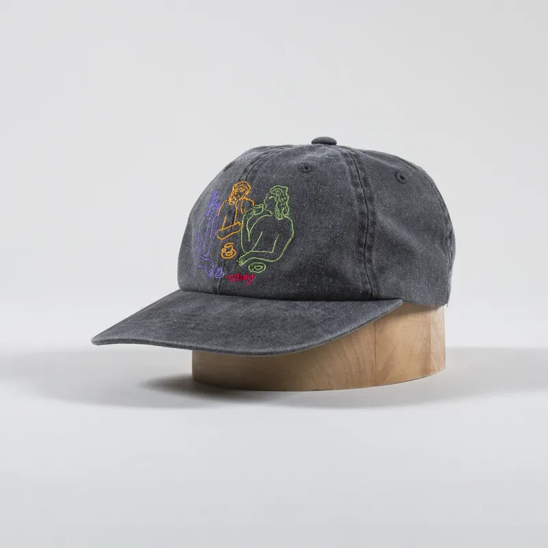 Obey Mens Dinner 6 Panel Snapback Hat Cap Pigment Washed Black