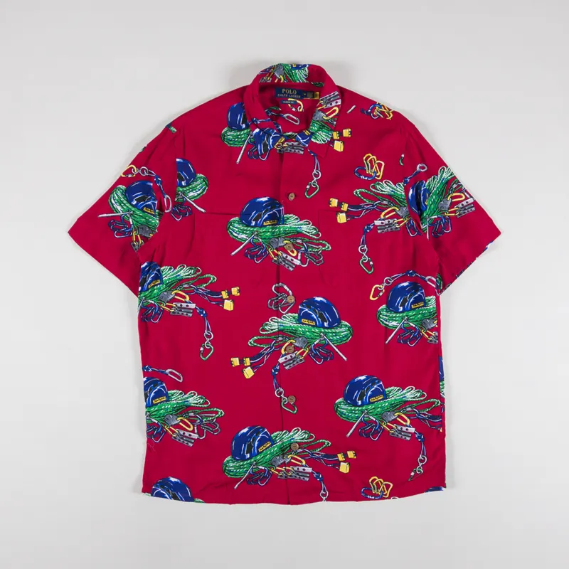 Polo Ralph Lauren Mens Climbing Print Camp Shirt Ascent Convo Red
