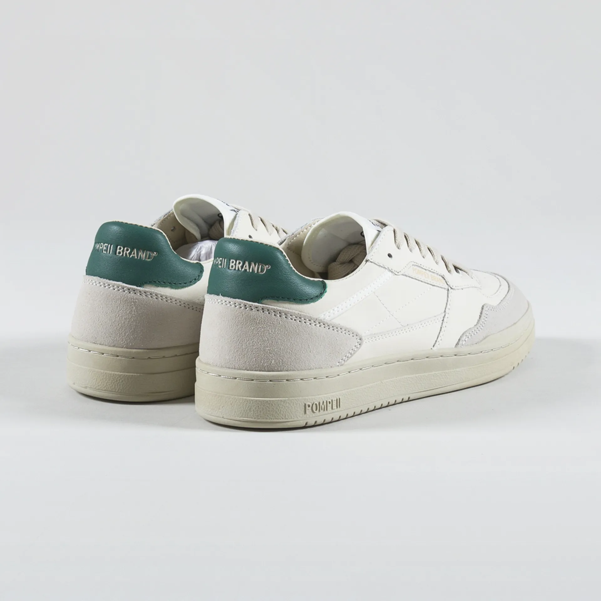 Pompeii Mens Elan Leather Court Shoes Trainers Ecru Pine White