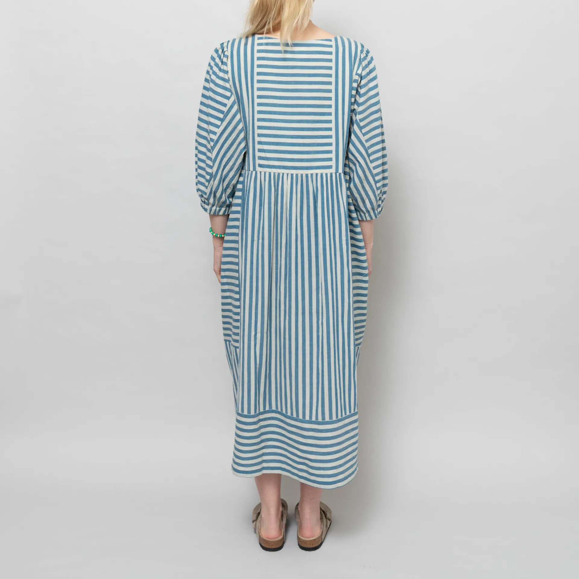 Sideline Womens Betsy Midi Dress Blue Cream Striped