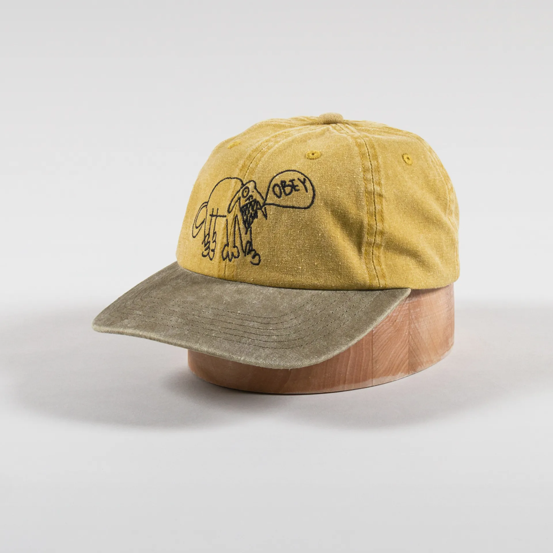 Obey Mens Dog Six Panel Cap Hat Pigment Mustard Yellow Green