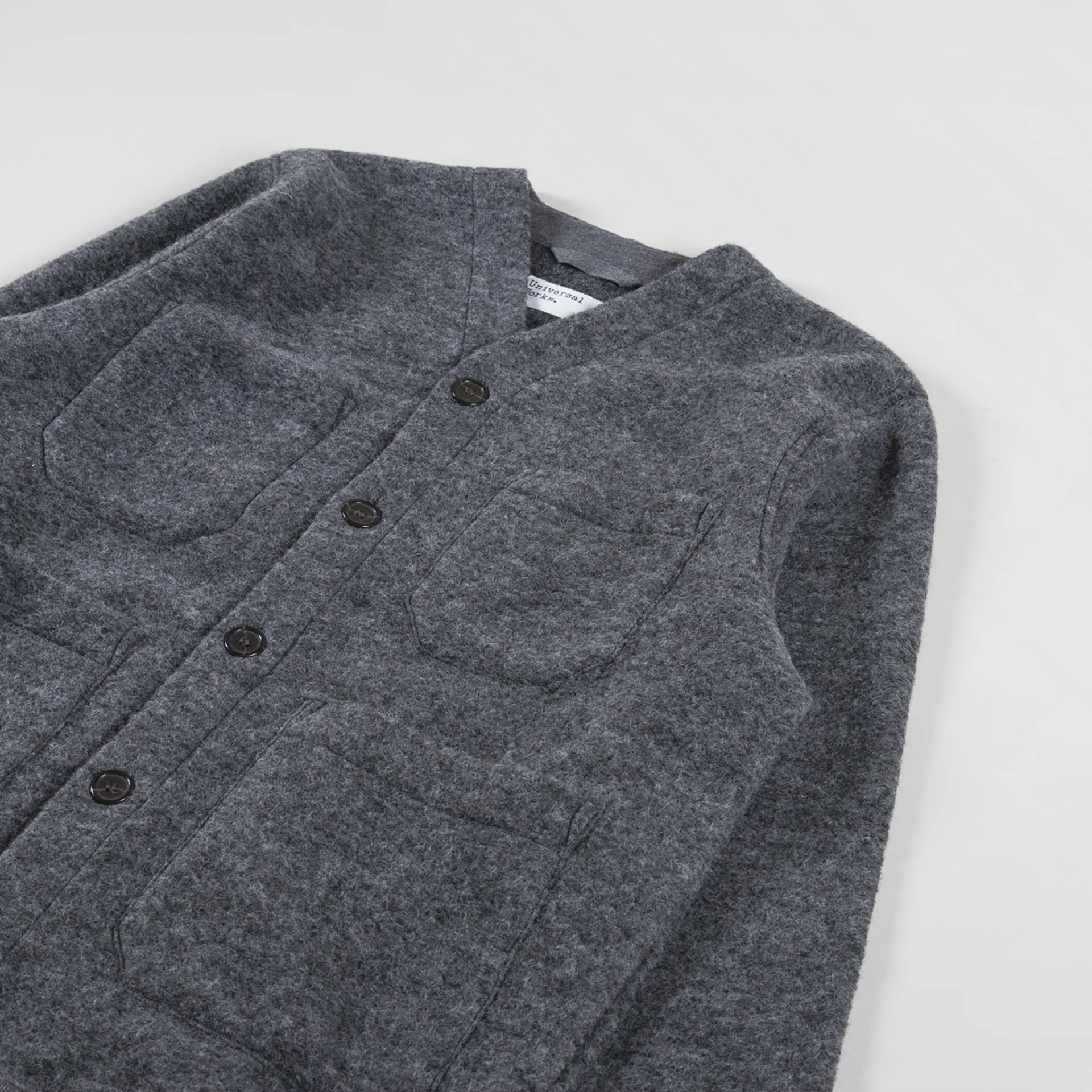 Universal Works Mens Cardigan Jacket Grey Marl Wool Fleece