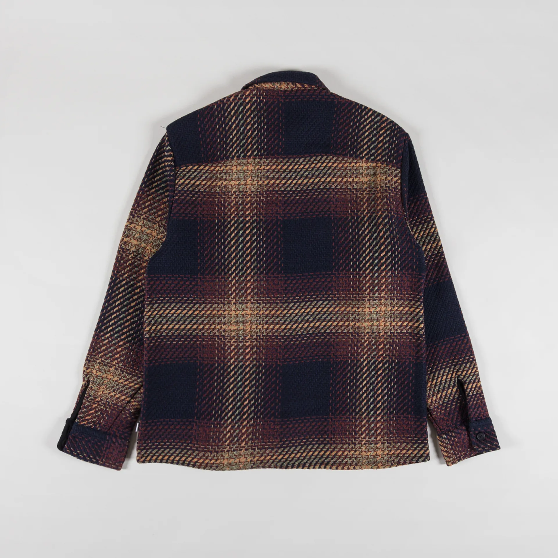 Wax London Whiting Overshirt Windowpane Check Navy Caramel