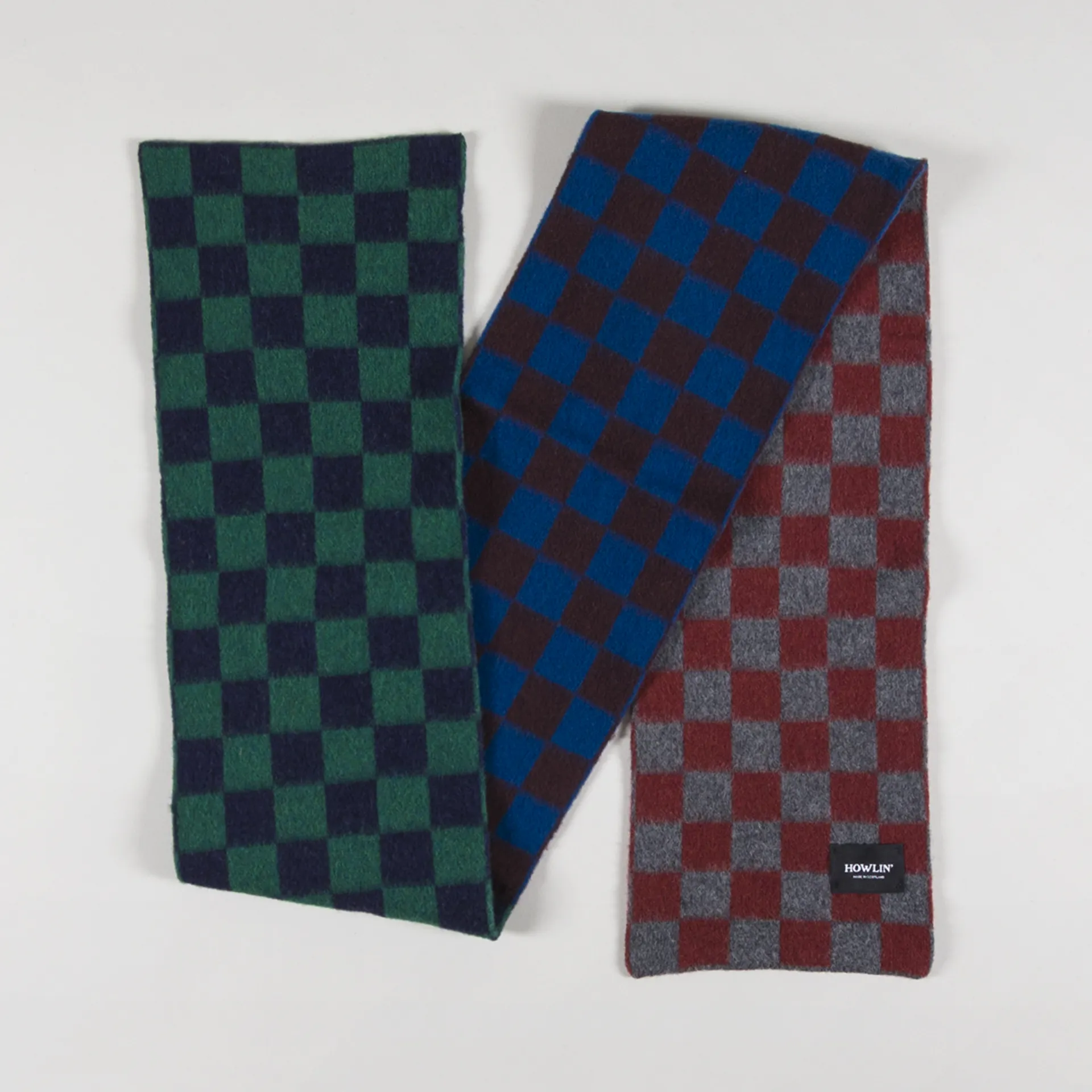 Howlin' Knitwear Cosmic Wool Checkerboard Scarf Red