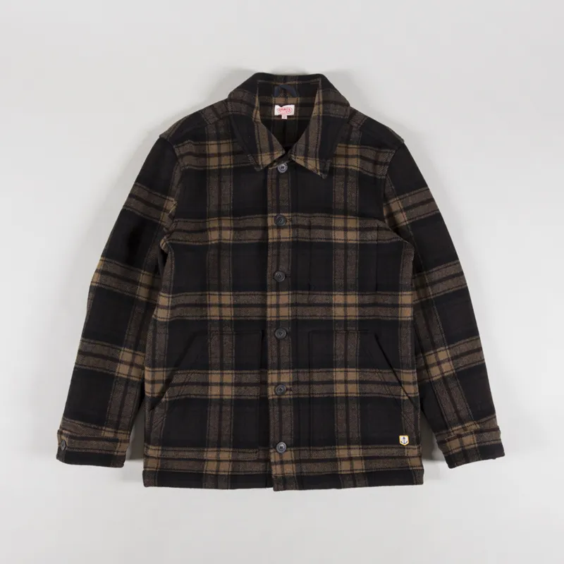 Armor Lux Checkered Wool Fishermans Jacket Brown Blue