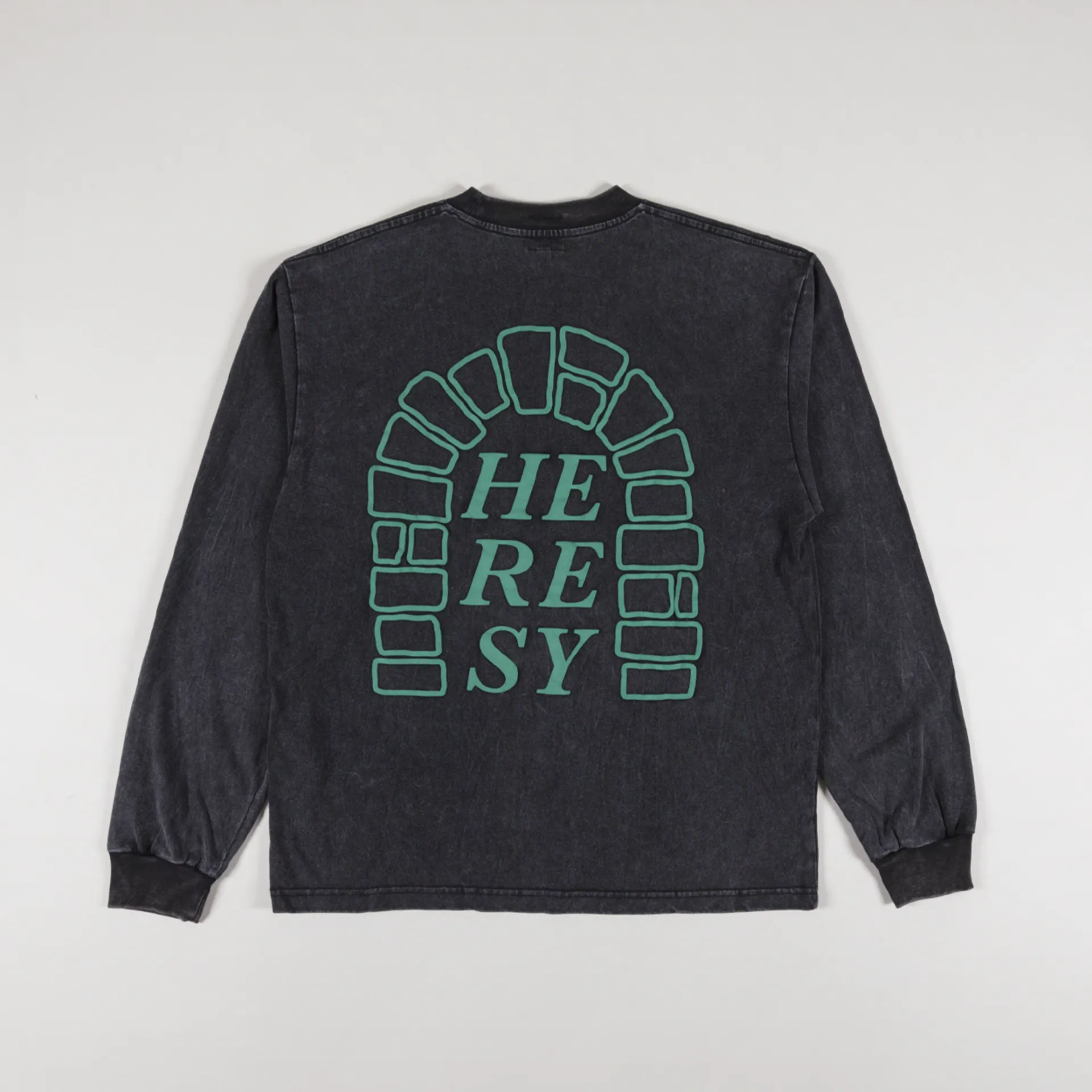 Heresy London Mens Long Sleeve Arch Logo T Shirt Black Ash Grey