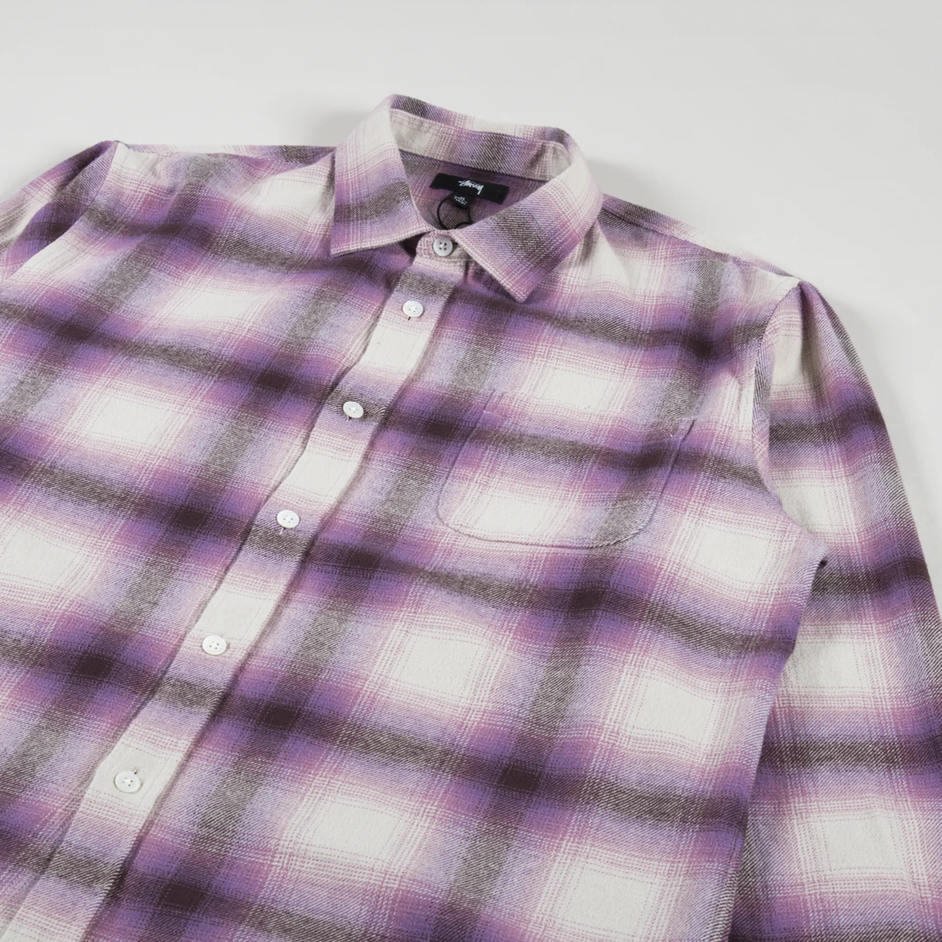 Stussy Unisex Bay Plaid Cotton Shirt Berry Purple