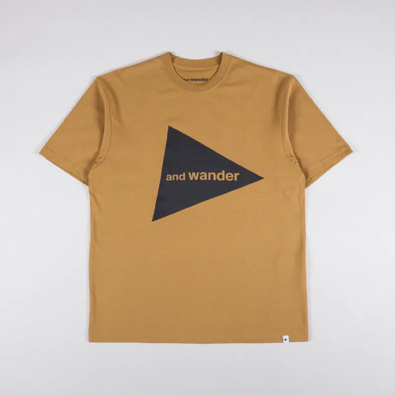 And Wander Mens Short Sleeve Big Logo T Shirt Dark Beige