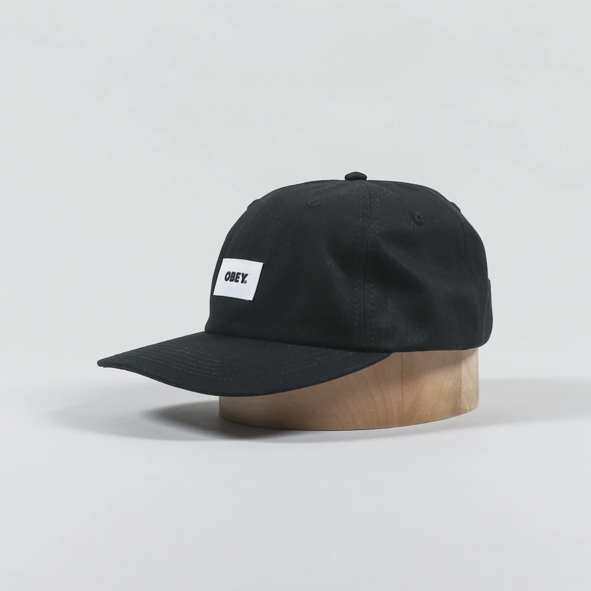 Obey Bold Label Logo Organic 6 Panel Black Twill Strapback Cap
