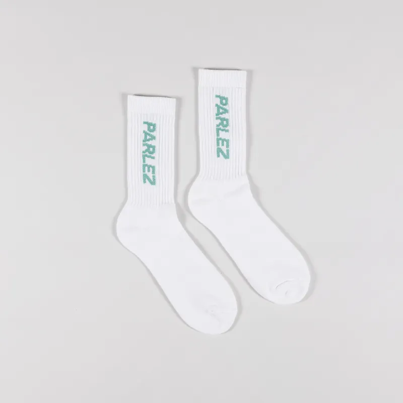 Parlez Ribbed Cotton Boom Sock Logo Socks Dusty Aqua White Green