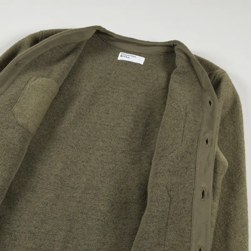 Universal Works Mens Cardigan Lovat Green Wool Fleece