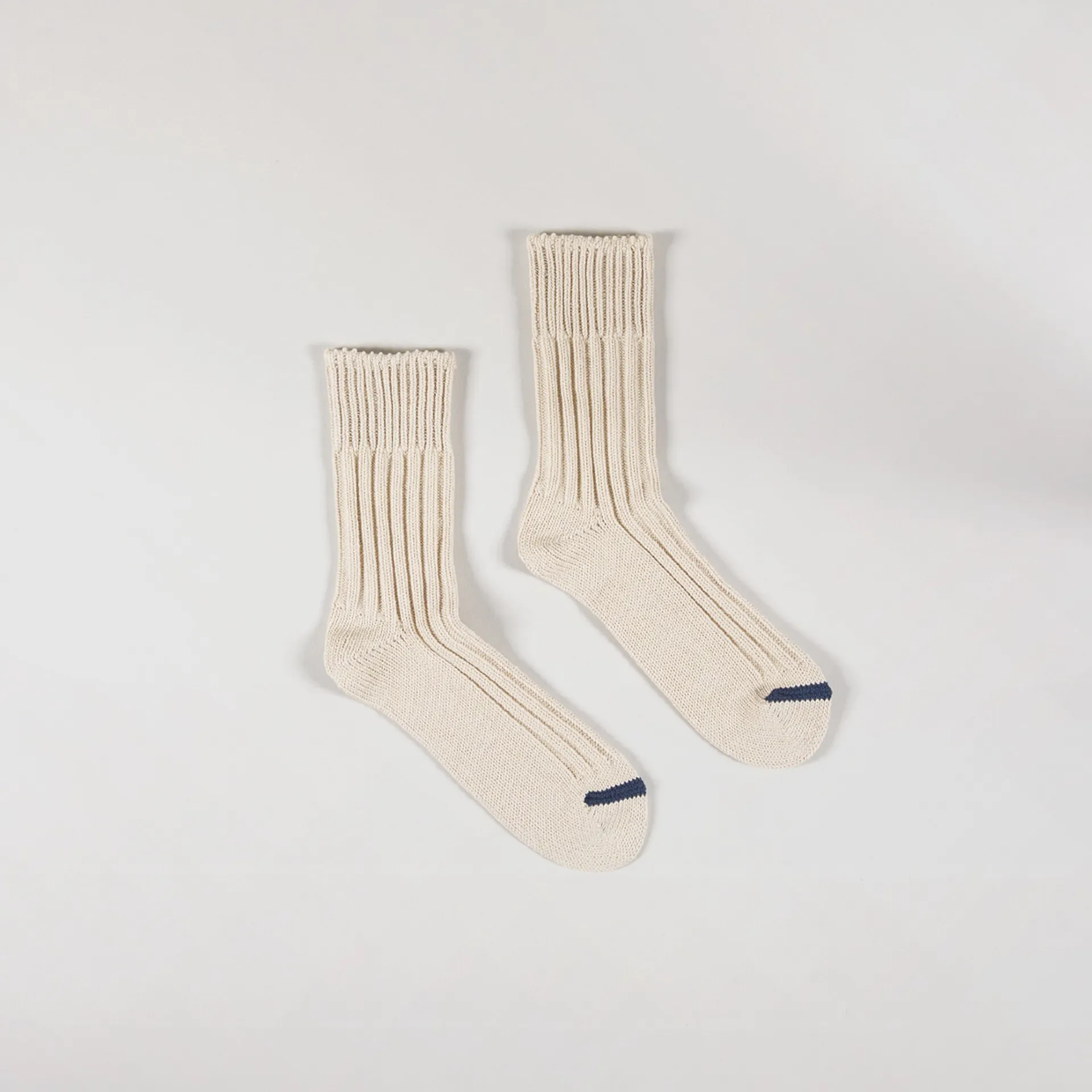 Rototo Chunky Ribbed Socks Beige Blue