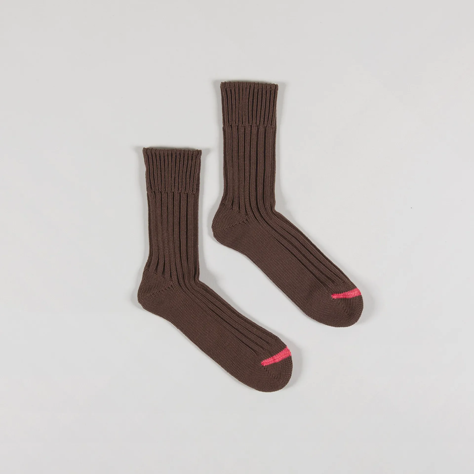 Rototo Chunky Ribbed Socks Brown Poppy Red
