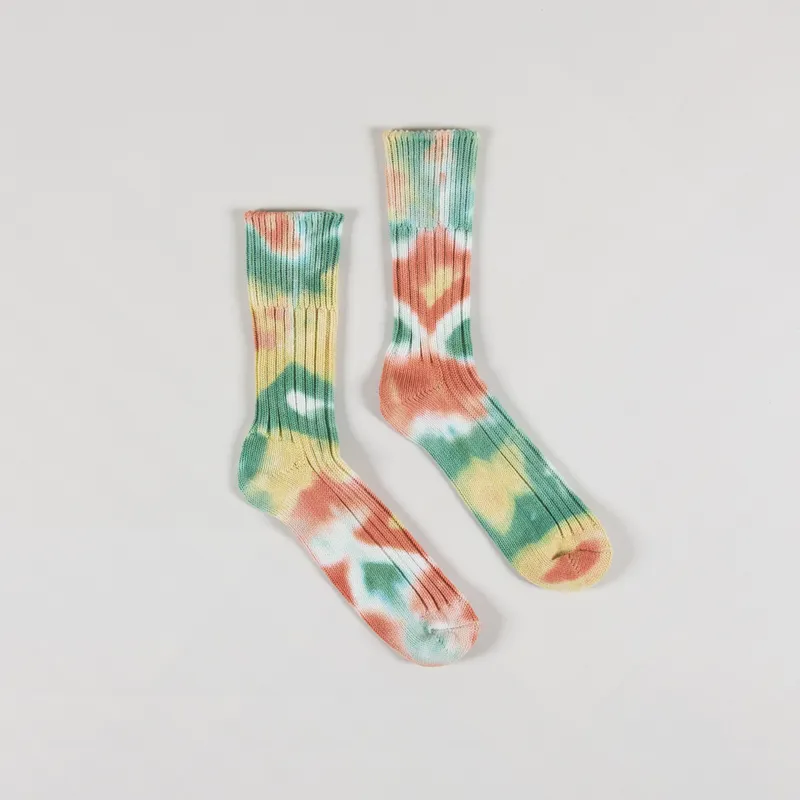 Rototo Chunky Ribbed Socks Tie Dye Red Green Yellow