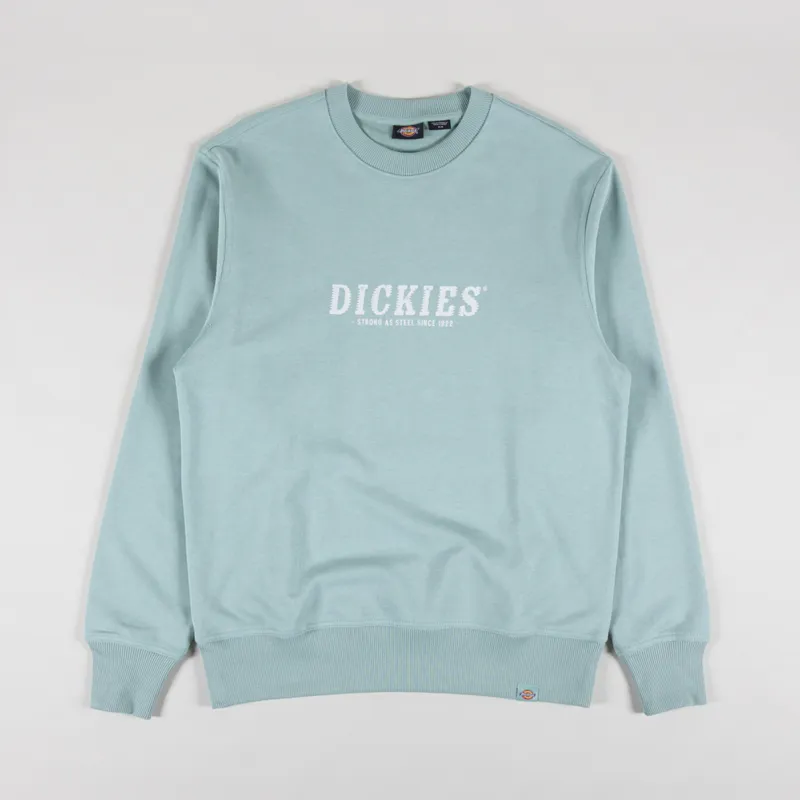 Dickies Mens Graphic Script Logo Crewneck Sweatshirt Blue Surf