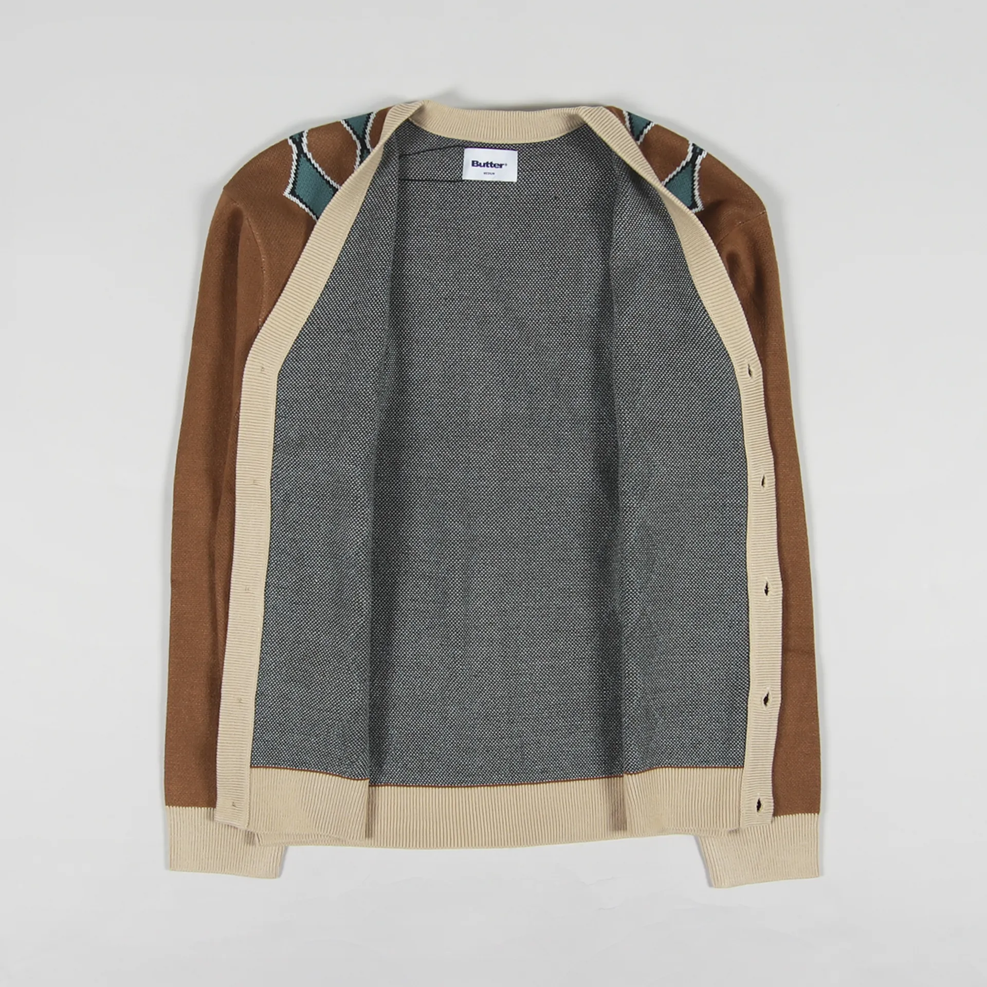 Butter Goods Mens Diamond Knit Cardigan Nutmeg Brown