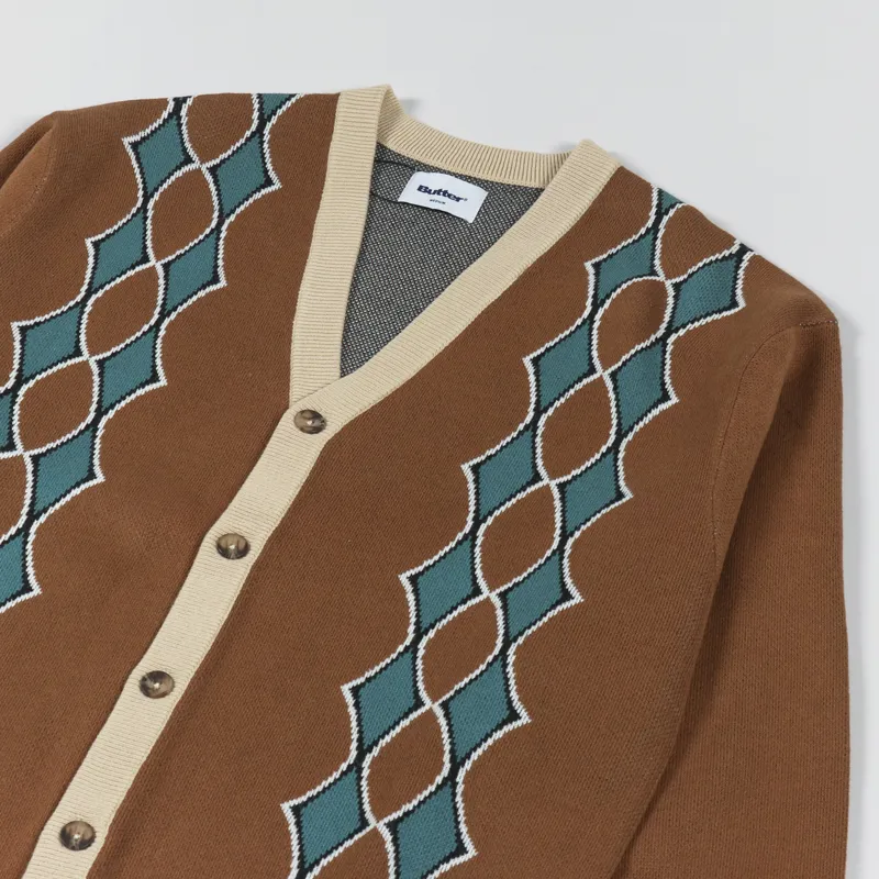 Butter Goods Mens Diamond Knit Cardigan Nutmeg Brown