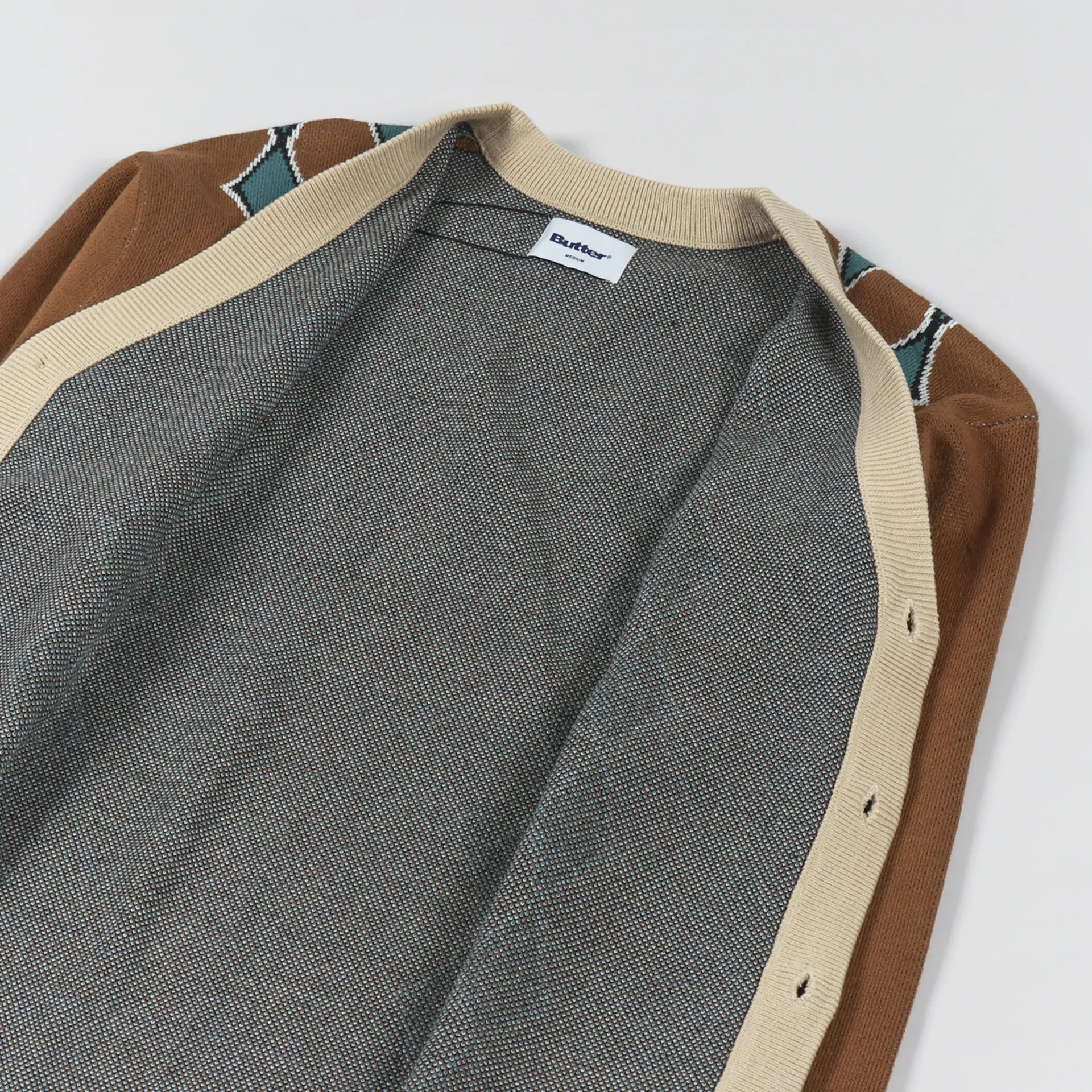 Butter Goods Mens Diamond Knit Cardigan Nutmeg Brown