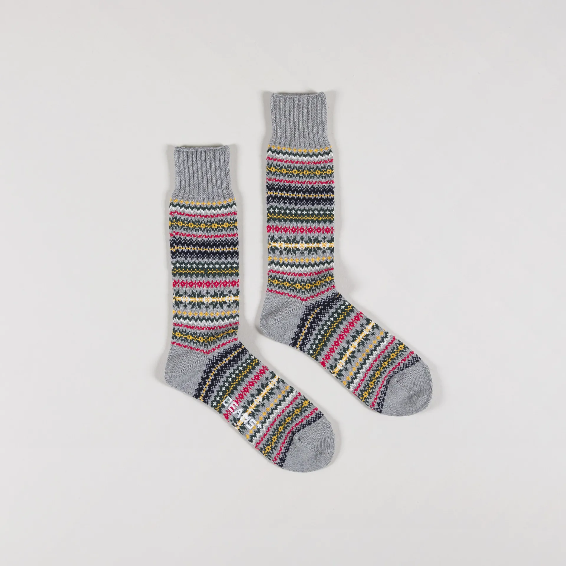 Beams Japanese Fairisle Knitted Socks Grey Base