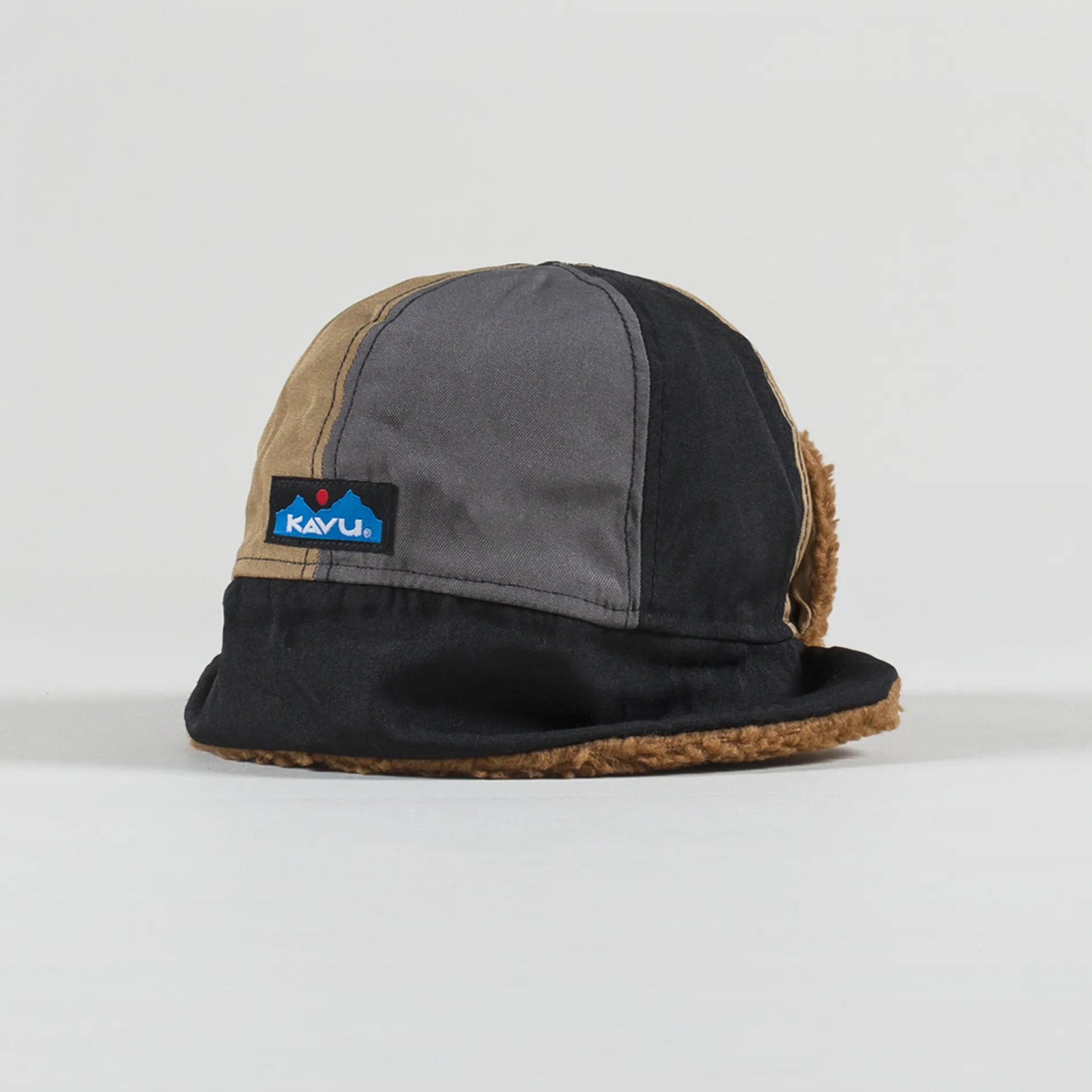 Kavu Mens Winter Fur Ball Fudd Hat Montage Brown Black