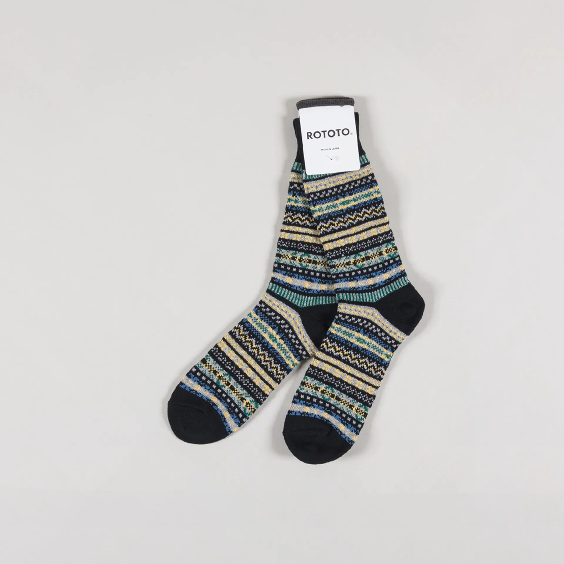 Rototo Jacquard Crew Sock Fairisle Black