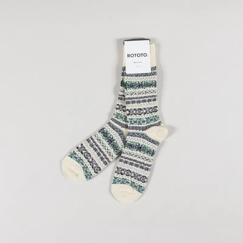 Rototo Japanese Jacquard Winter Crew Socks Fairisle Ivory