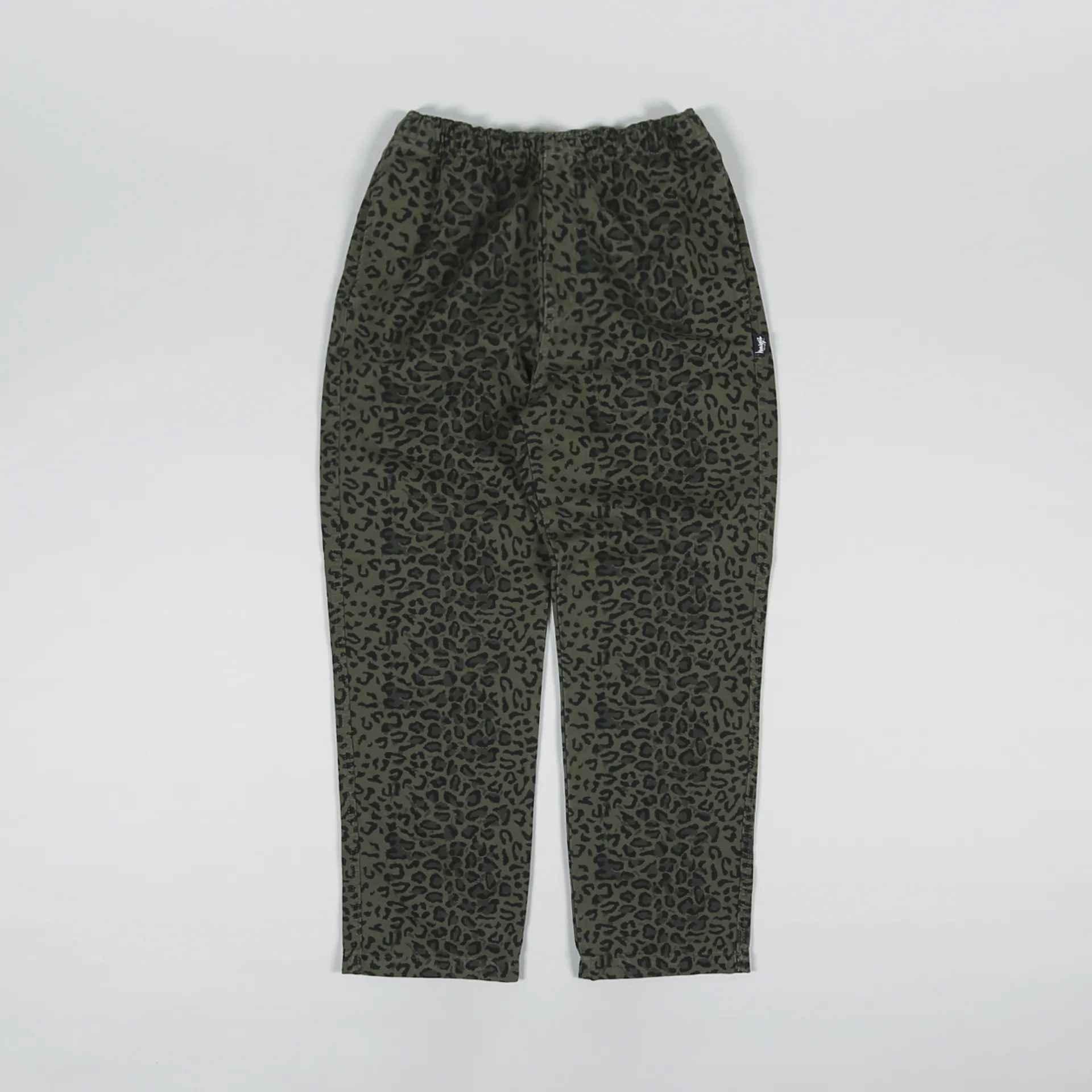 Stussy Mens Heavyweight Twill Leopard Beach Pants Olive Green