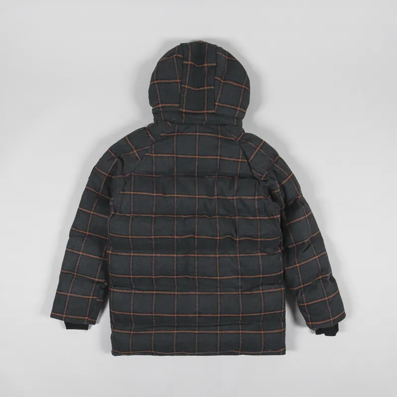 Penfield Mens Longline Check Puffer Jacket Ebony Grey