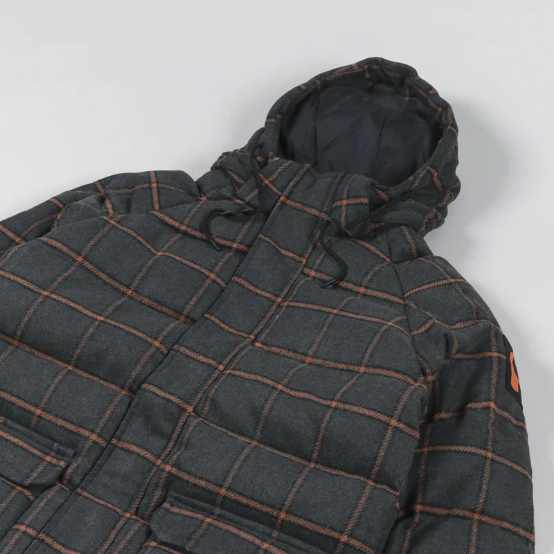 Penfield Mens Longline Check Puffer Jacket Ebony Grey