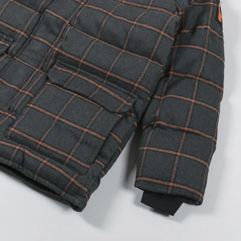 Penfield Mens Longline Check Puffer Jacket Ebony Grey