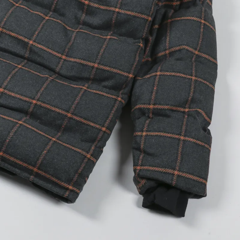 Penfield Mens Longline Check Puffer Jacket Ebony Grey