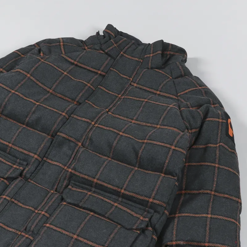 Penfield Mens Longline Check Puffer Jacket Ebony Grey