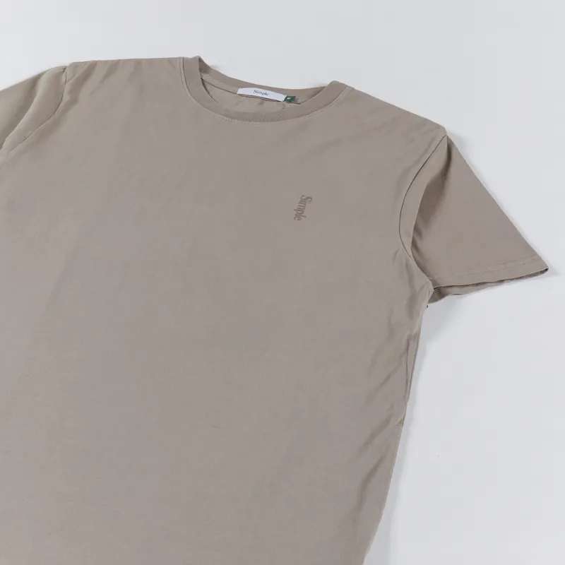 Simple Mens Short Sleeve Chest Logo T Shirt Sand Brown