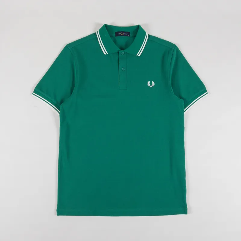 Fred Perry Mens Twin Tipped Polo Shirt Label Green Ecru