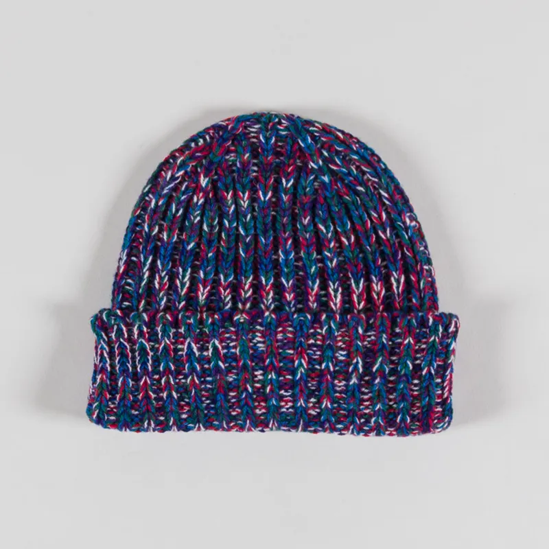 Howlin' Knitted Marled Fantasies Beanie Hat Ecru Blue Red