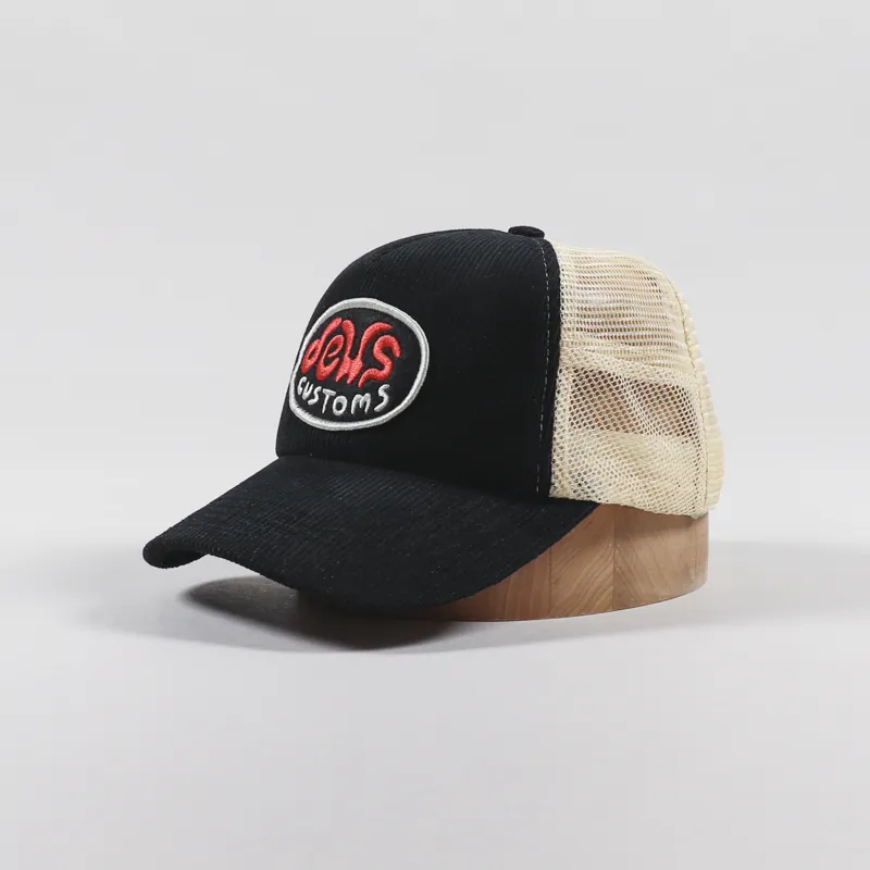 Deus Ex Machina Roger Logo Corduroy Trucker Cap Black