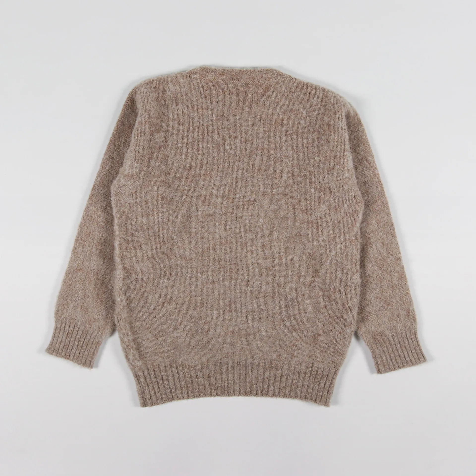 Shetland Woollen Co. Shaggy Knit Crew Neck Sweater Camel Brown