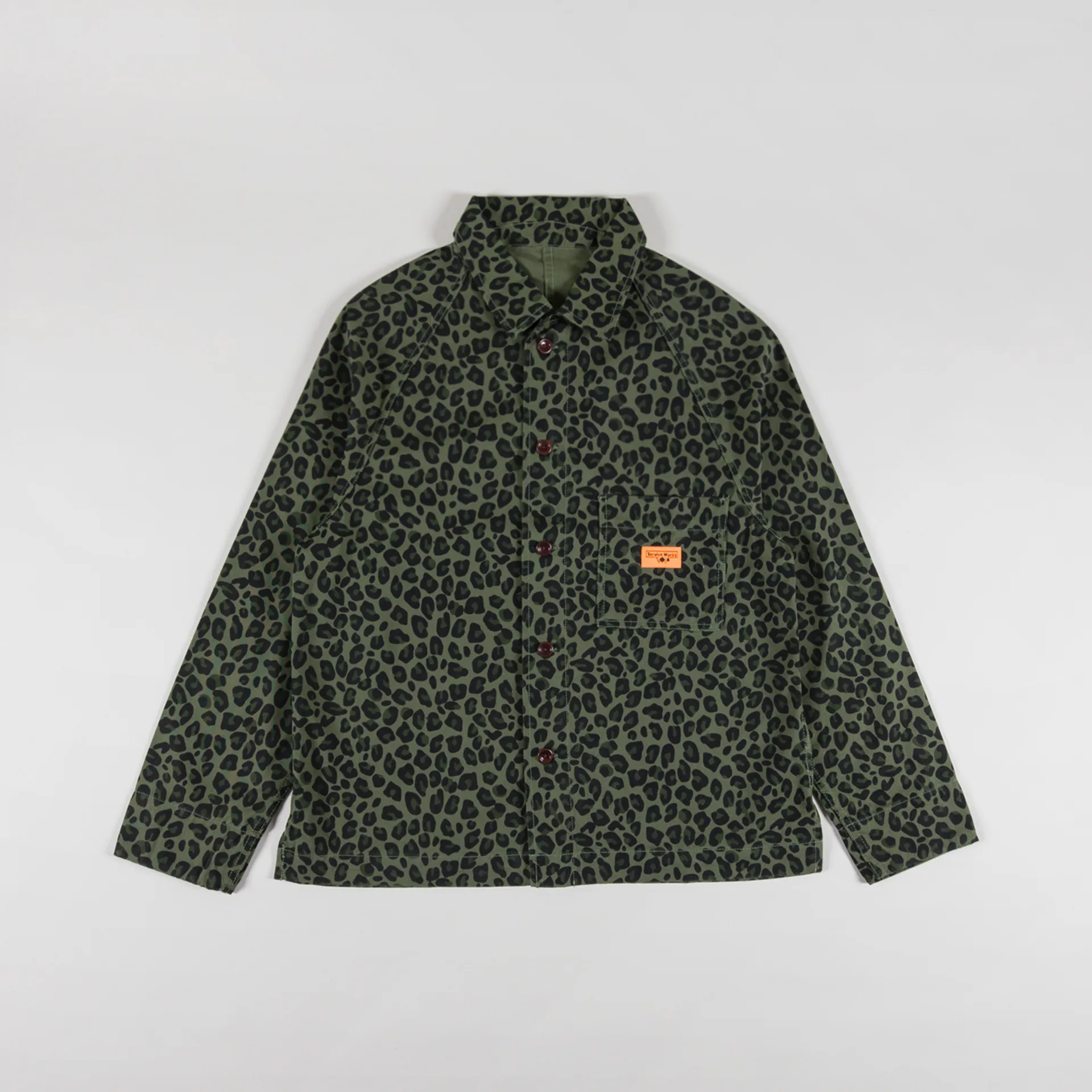 Service Works Mens Front Of House Jacket Green Leopard