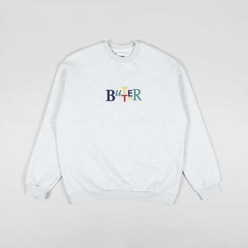 Butter Goods Mens Scope Embroidered Crew Sweatshirt Ash Grey