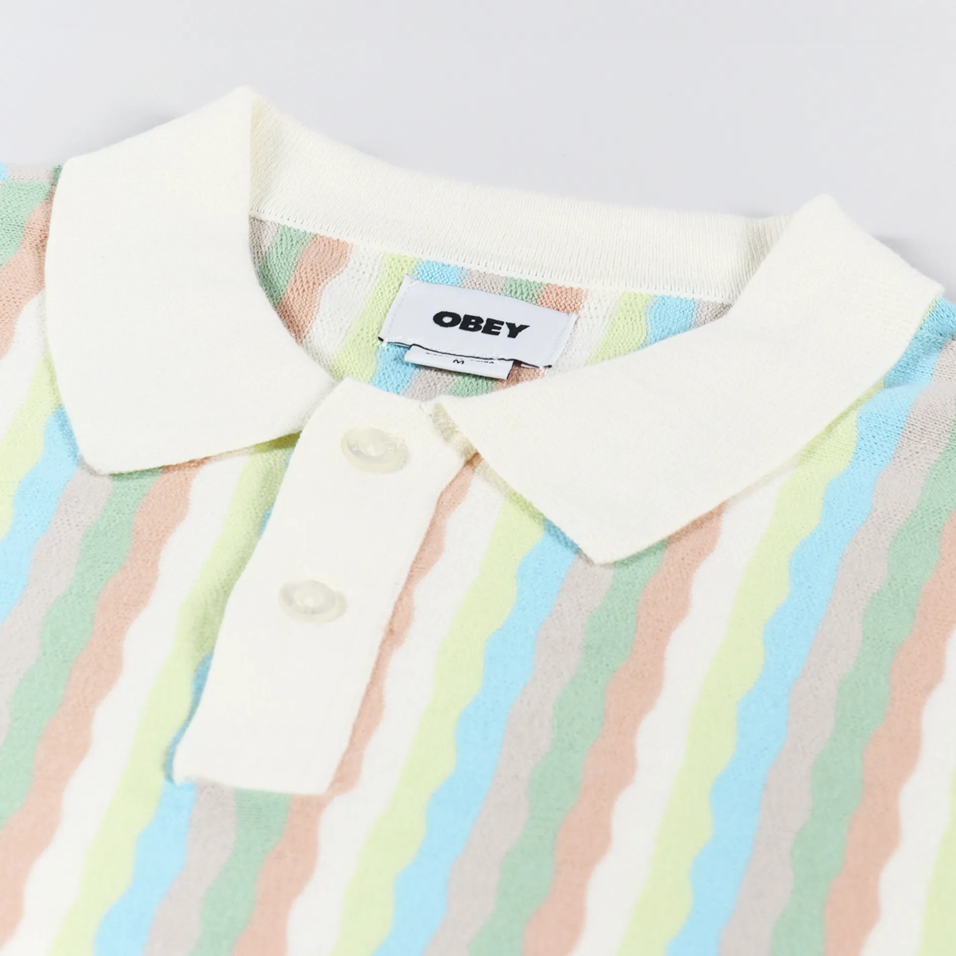 Obey Mens Short Sleeve Surface Knit Polo Shirt Unbleached Multi