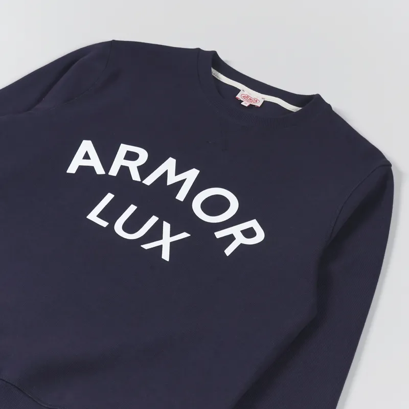 Armor Lux Graphic Logo Print Crew Neck Sweatshirt Navy Blue