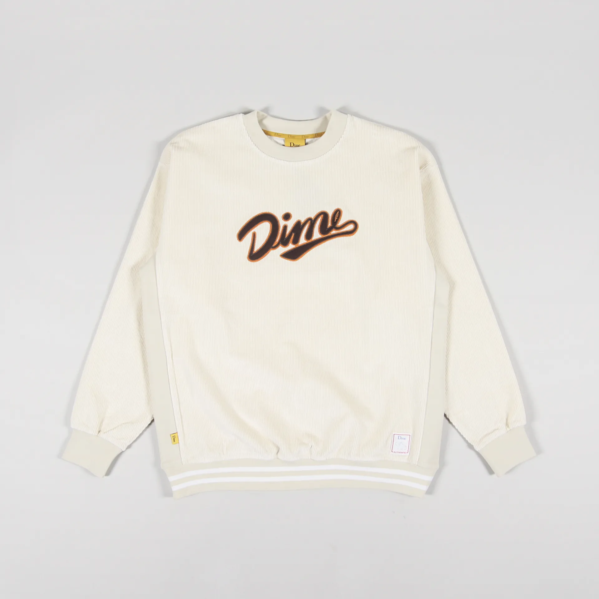 Dime MTL Mens Team Corduroy Crew Neck Sweatshirt Cream White