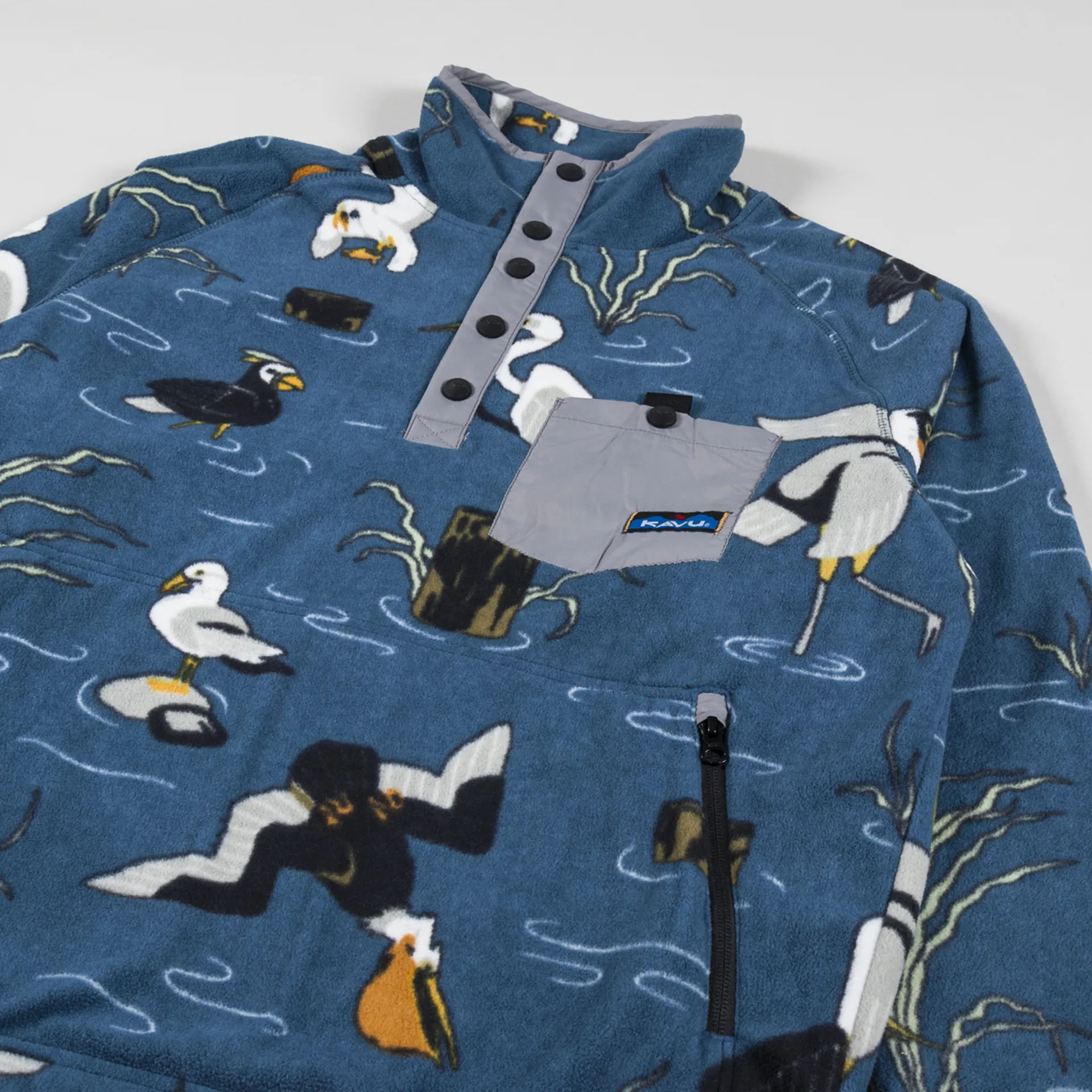 Kavu Mens Outdoor Teannaway Pullover Fleece Angling Birds Blue