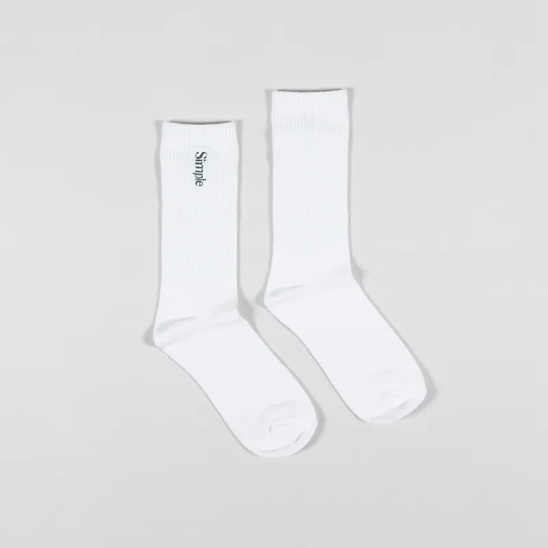 Simple Shoes Ribbed Crew Vertical Logo Socks White