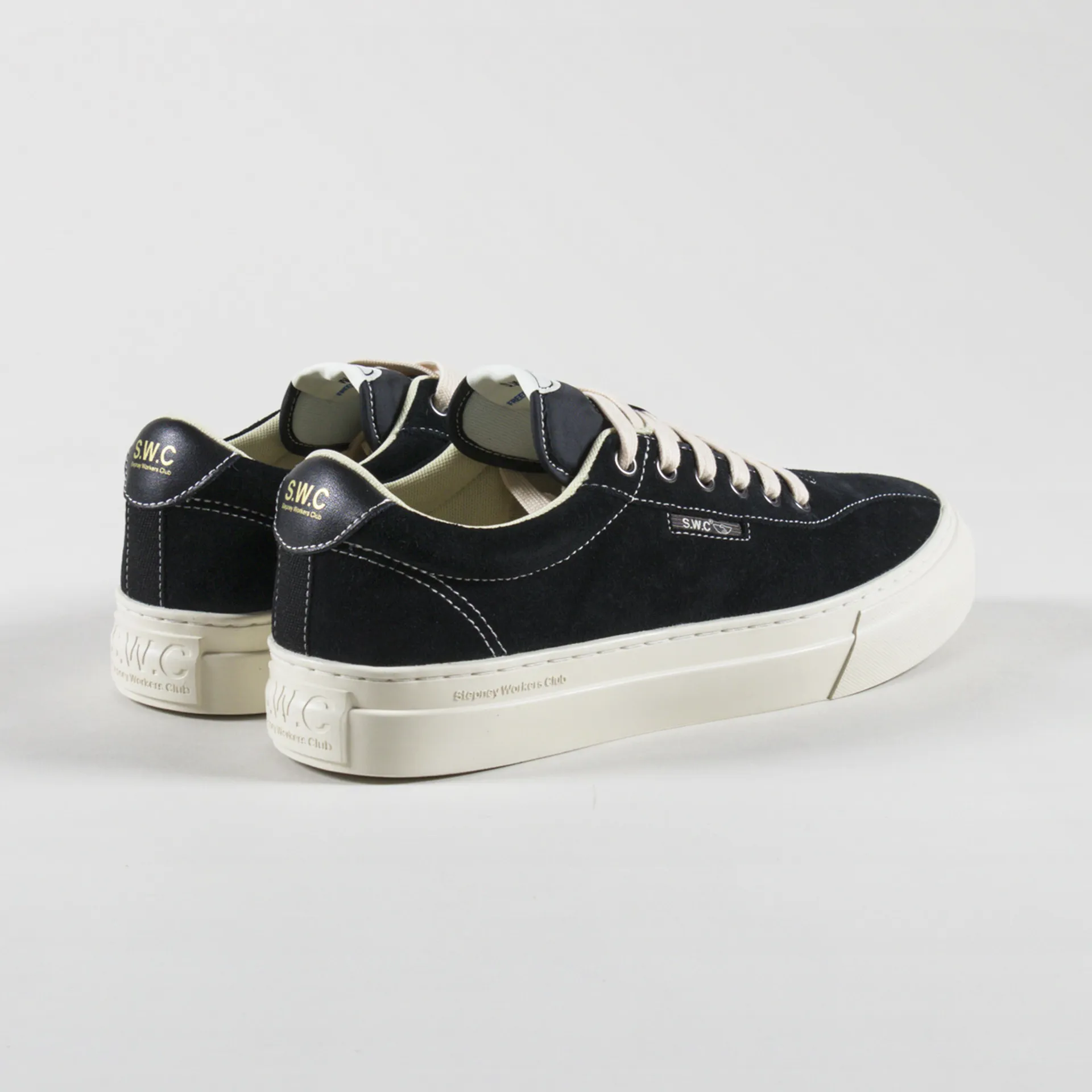 Stepney Workers Club Dellow 02 Cup Suede Shoes Black White