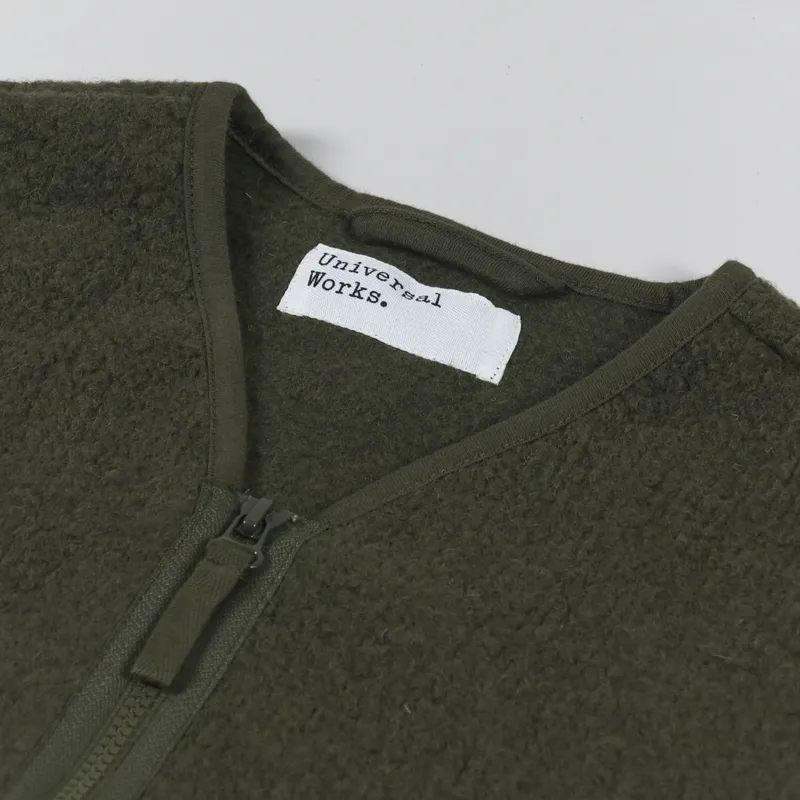 Universal Works Mens Zip Liner Jacket Olive Green Tibet Fleece