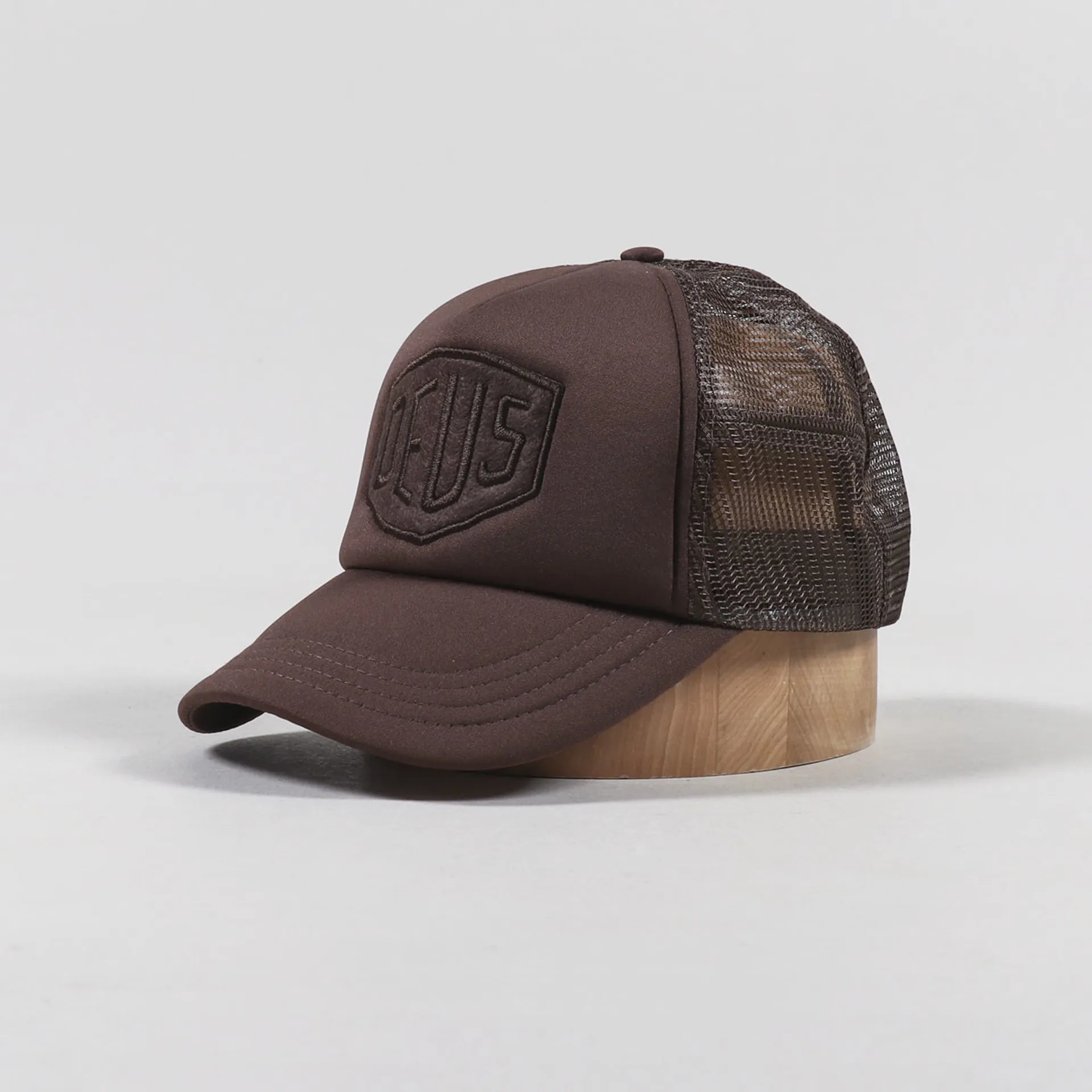 Deus Ex Machina Fleece Shield Logo Trucker Cap Brown Hat