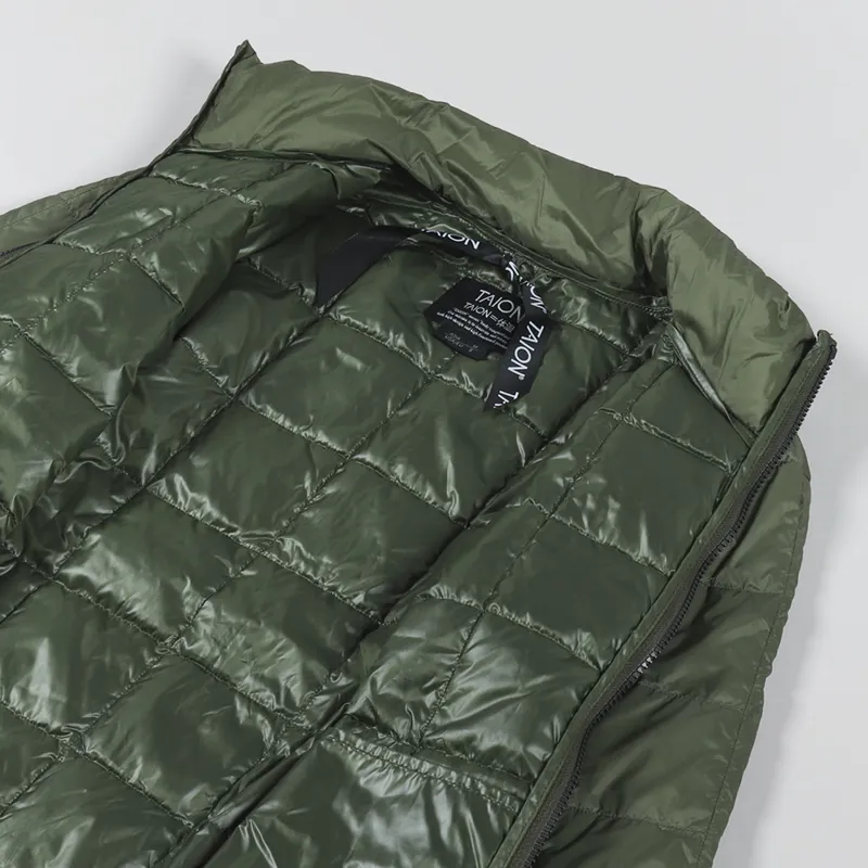 Taion Japanese Mens High Neck Zip Down Jacket Olive Green