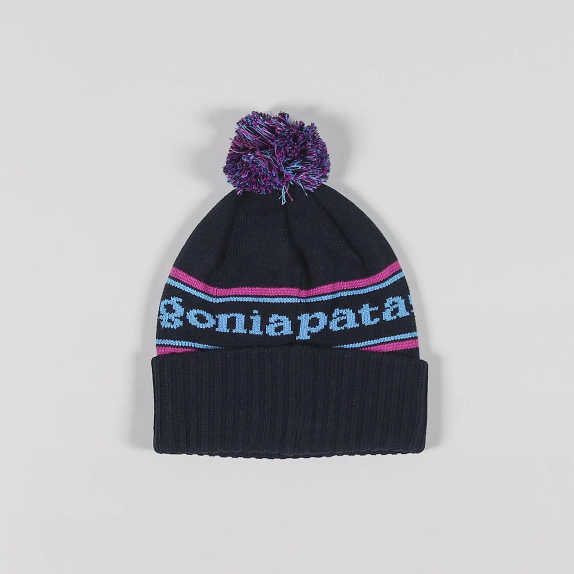 Patagonia Recycled Powder Town Beanie Park Stripe Pitch Blue