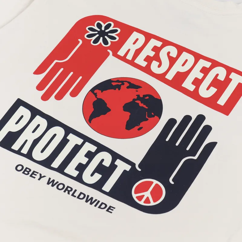 Obey Mens Short Sleeve Respect Protect T Shirt Sago Off White